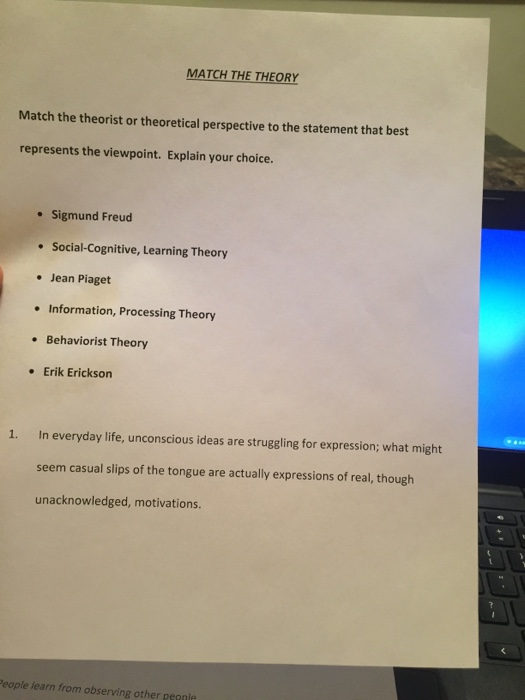 Solved MATCH THE THEORY Match the theorist or theoretical | Chegg.com