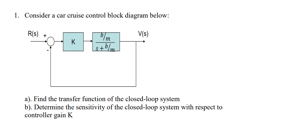 Solved 1. Consider a car cruise control block diagram below: | Chegg.com