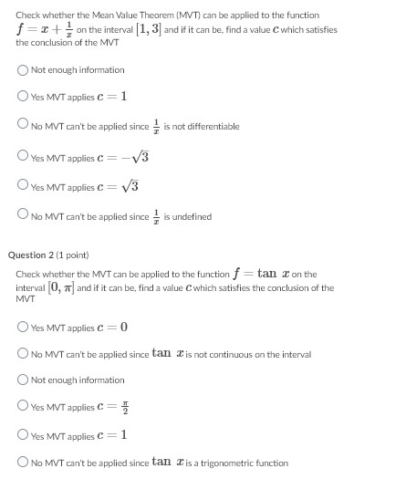 Solved Check whether the Mean Value Theorem (MVT) can be | Chegg.com