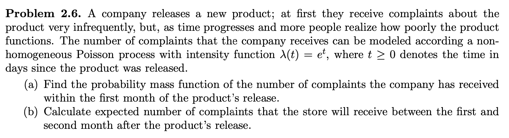 Solved Problem 2.6. A company releases a new product; at | Chegg.com