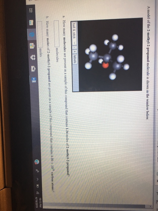 Solved A model of the 2-methyl-2-propanol molecule is shown | Chegg.com