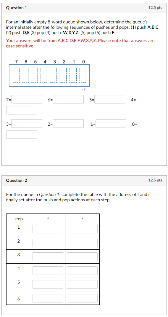 Solved For an initially empty 8-word queue shown below, | Chegg.com
