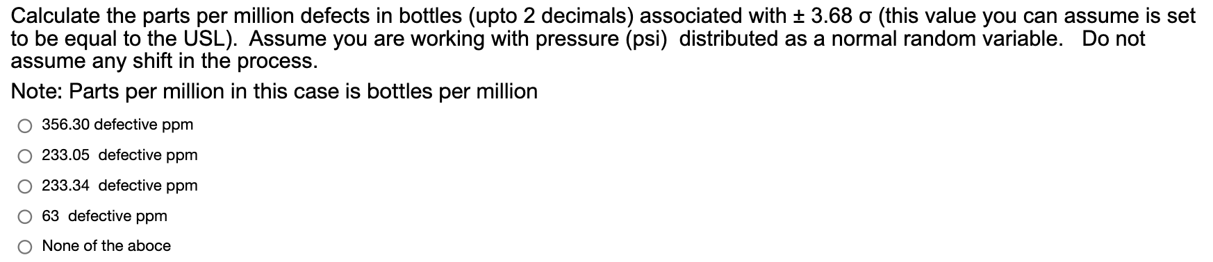 Calculate the parts per million defects in bottles | Chegg.com