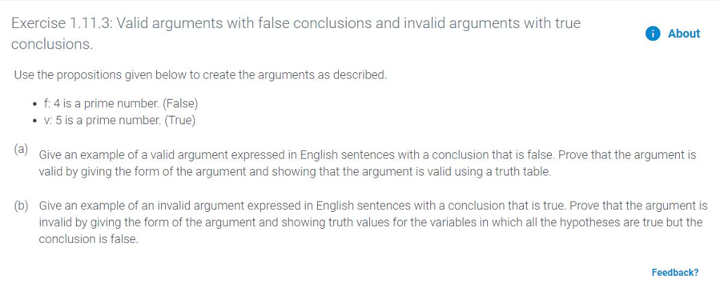 Solved Exercise 1.11.3: Valid arguments with false | Chegg.com