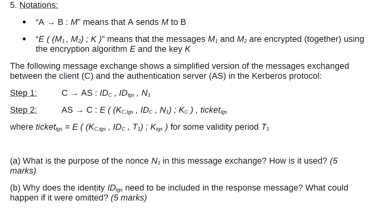 Solved 5. Notations: "A B: M" means that A sends M to B . “E | Chegg.com