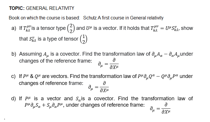 Solved Please I need an expert in general relativity, solve | Chegg.com