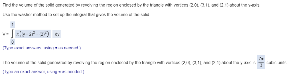 Solved Find the volume of the solid generated by revolving | Chegg.com