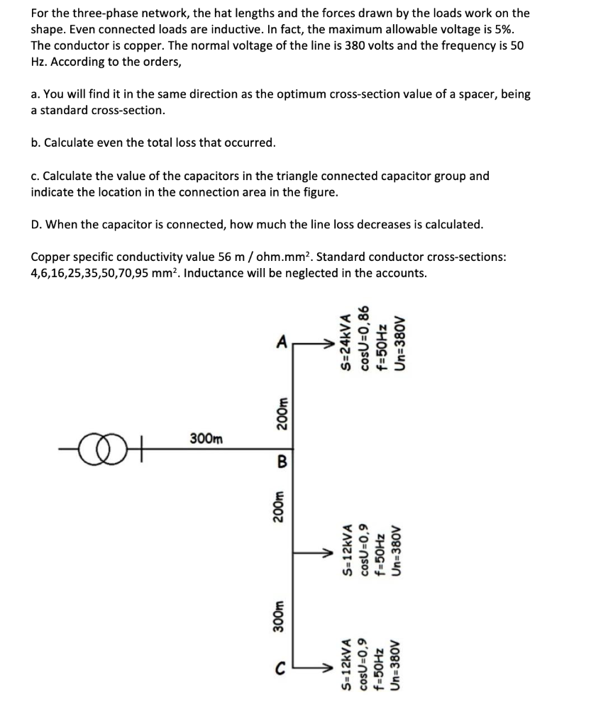 For the three-phase network, the hat lengths and the | Chegg.com