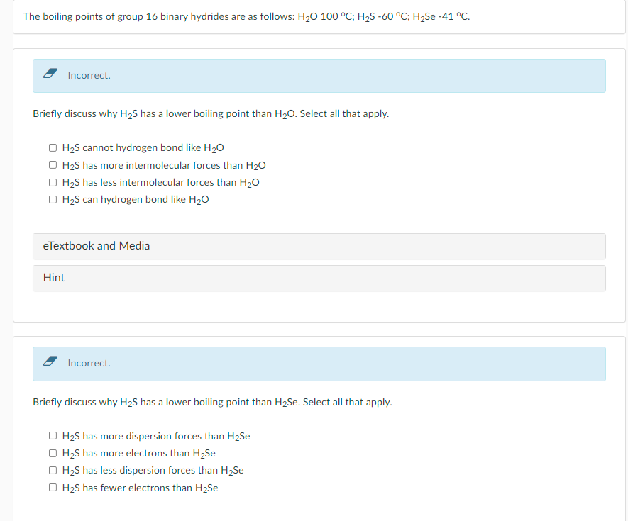 Solved The boiling points of group 16 binary hydrides are as | Chegg.com