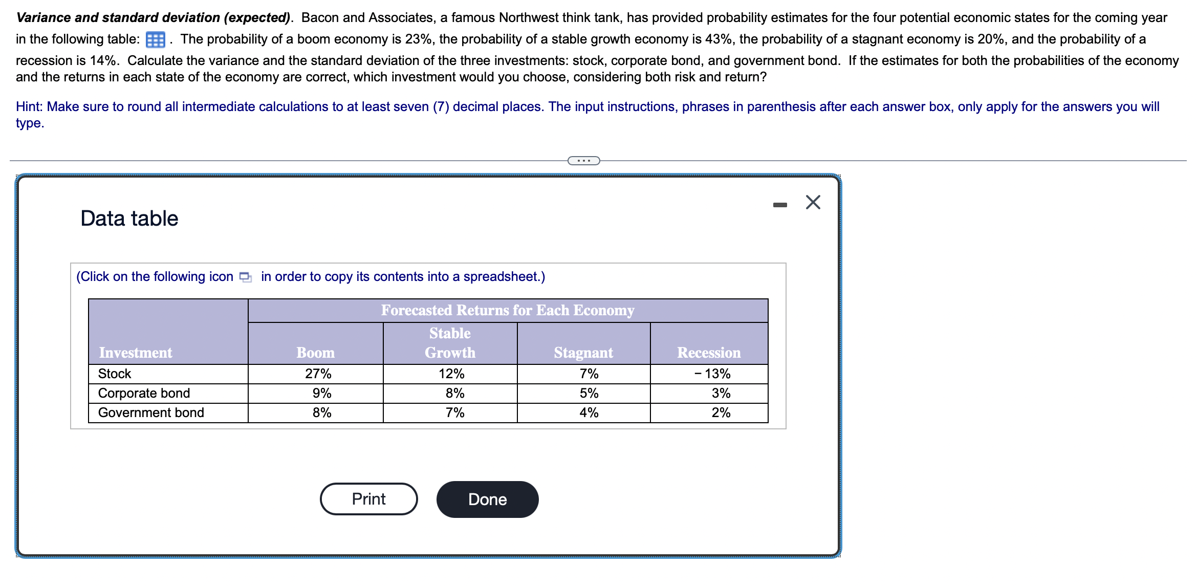 Solved Variance and standard deviation (expected). Bacon and | Chegg.com