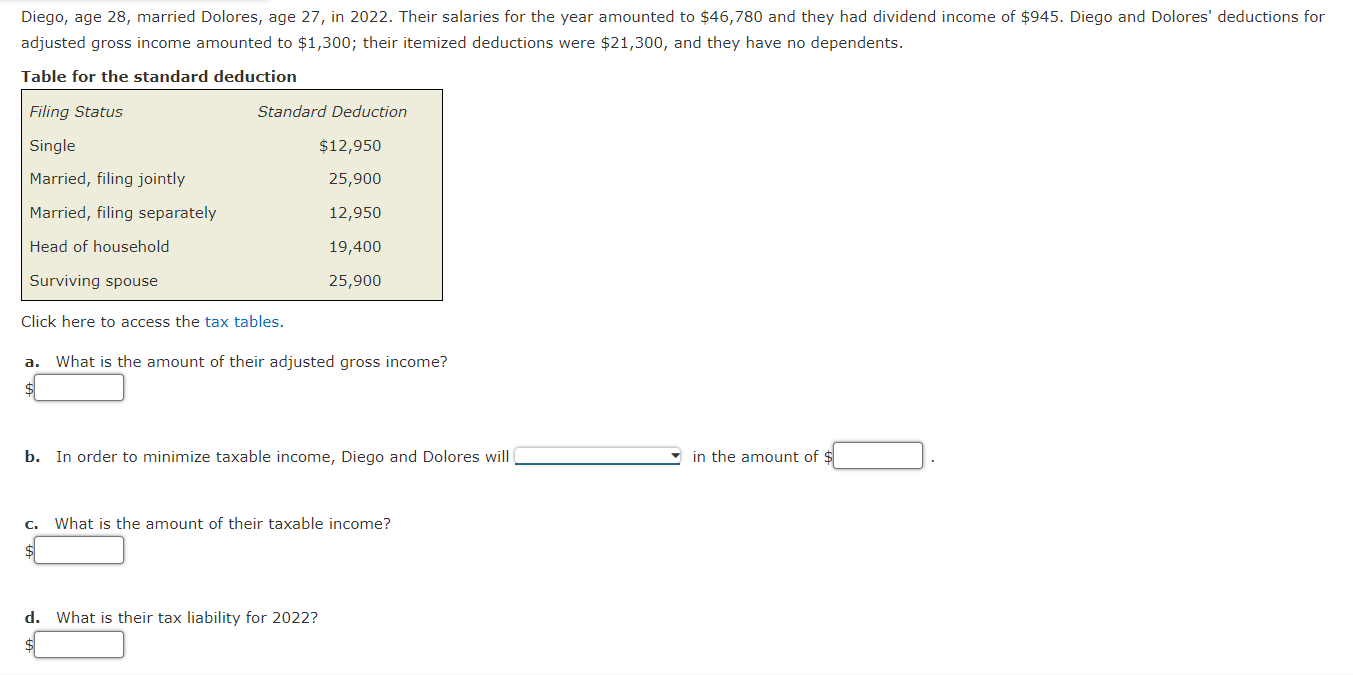 Solved Diego, age 28 , married Dolores, age 27 , in 2022 . | Chegg.com