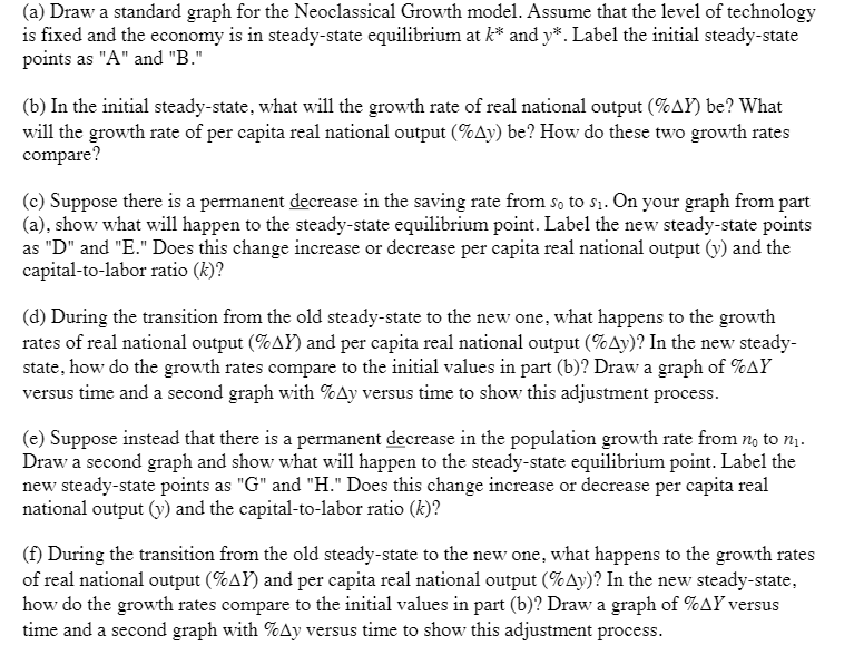 Solved Consider the Neoclassical Growth Model (a) Draw a | Chegg.com