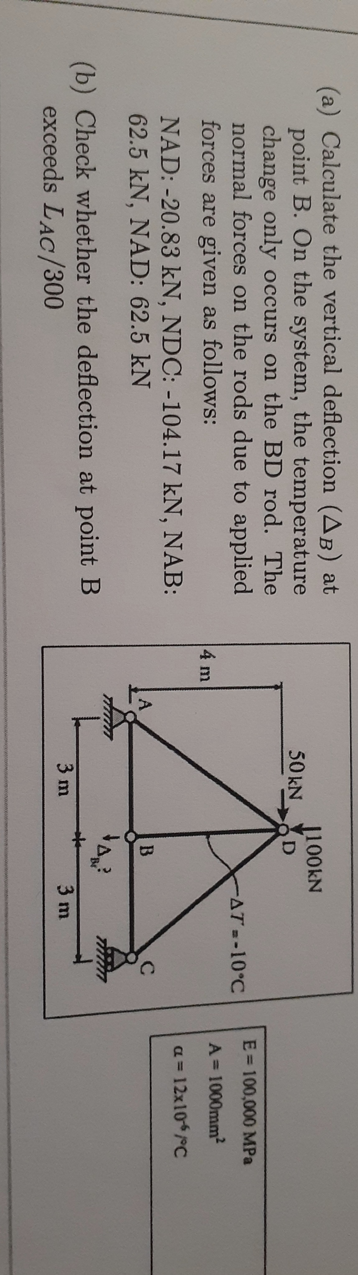 Solved (a) ﻿Calculate the vertical deflection (ΔB) ﻿atpoint | Chegg.com
