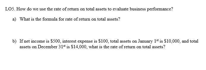 Solved a) What is the formula for rate of return on total | Chegg.com