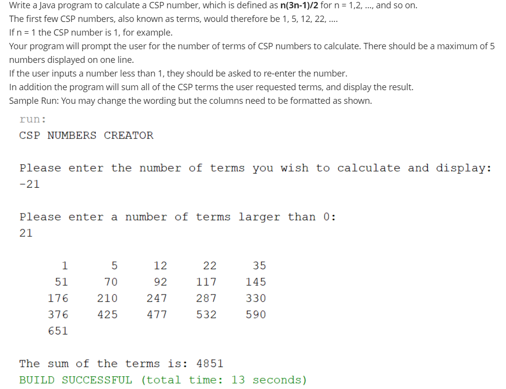 Solved Write a Java program to calculate a CSP number, which | Chegg.com