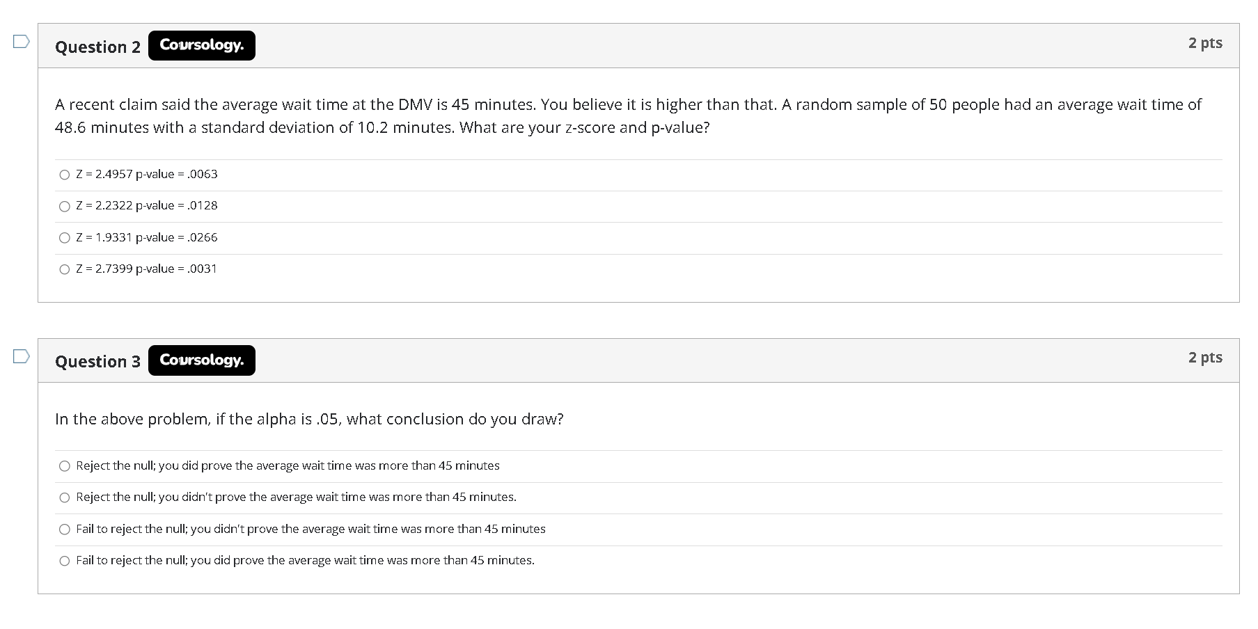 Solved A recent claim said the average wait time at the DMV | Chegg.com