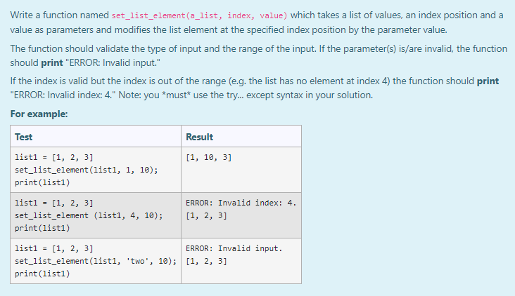 Solved Write a function named set_list_element(a_list, | Chegg.com Solved Write a function named set_list_element(a_list, | Chegg.com