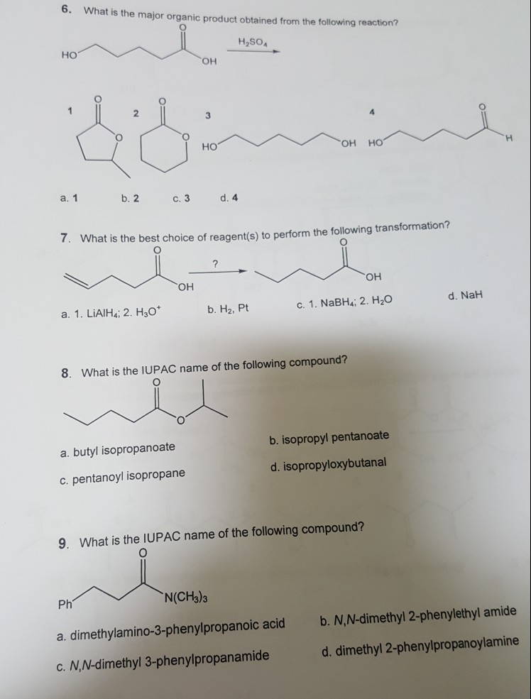 Solved 6. What is the major organic product obtained from | Chegg.com