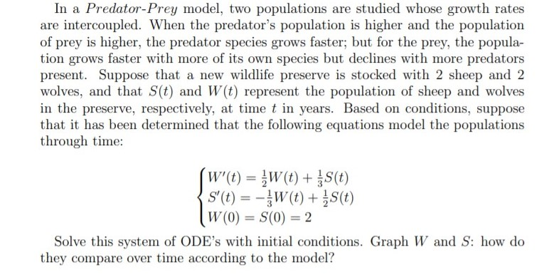Solved In a Predator-Prey model, two populations are studied | Chegg.com