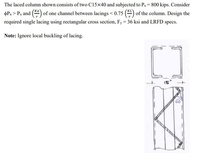Solved The laced column shown consists of two C15x40 and | Chegg.com