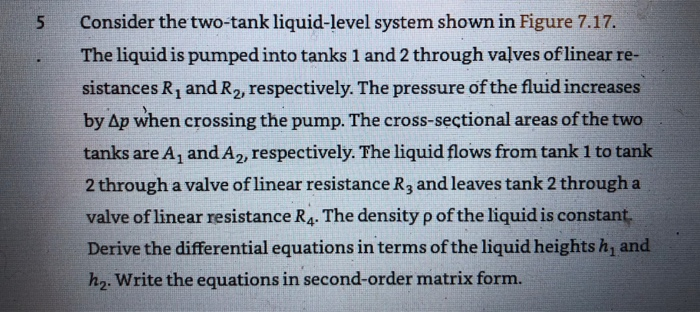 Solved 5 Consider the two-tank liquid-level system shown in | Chegg.com
