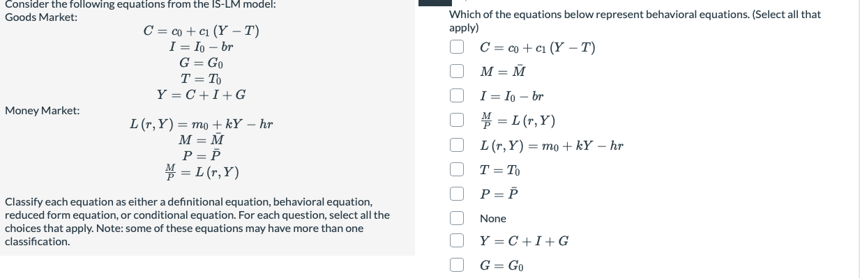 Solved Which of the equations below represent behavioral | Chegg.com