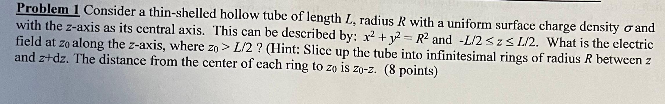 Solved Problem 1 Consider a thin-shelled hollow tube of | Chegg.com