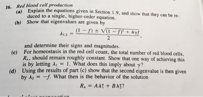 16. Red blood cell production xlin the equations | Chegg.com