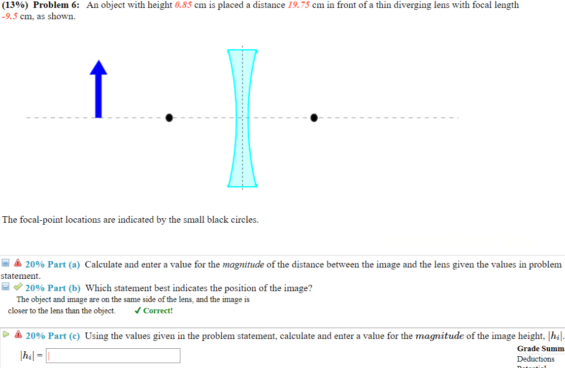 Solved (13%) Problem 6: An object with height 0.85 cm is | Chegg.com