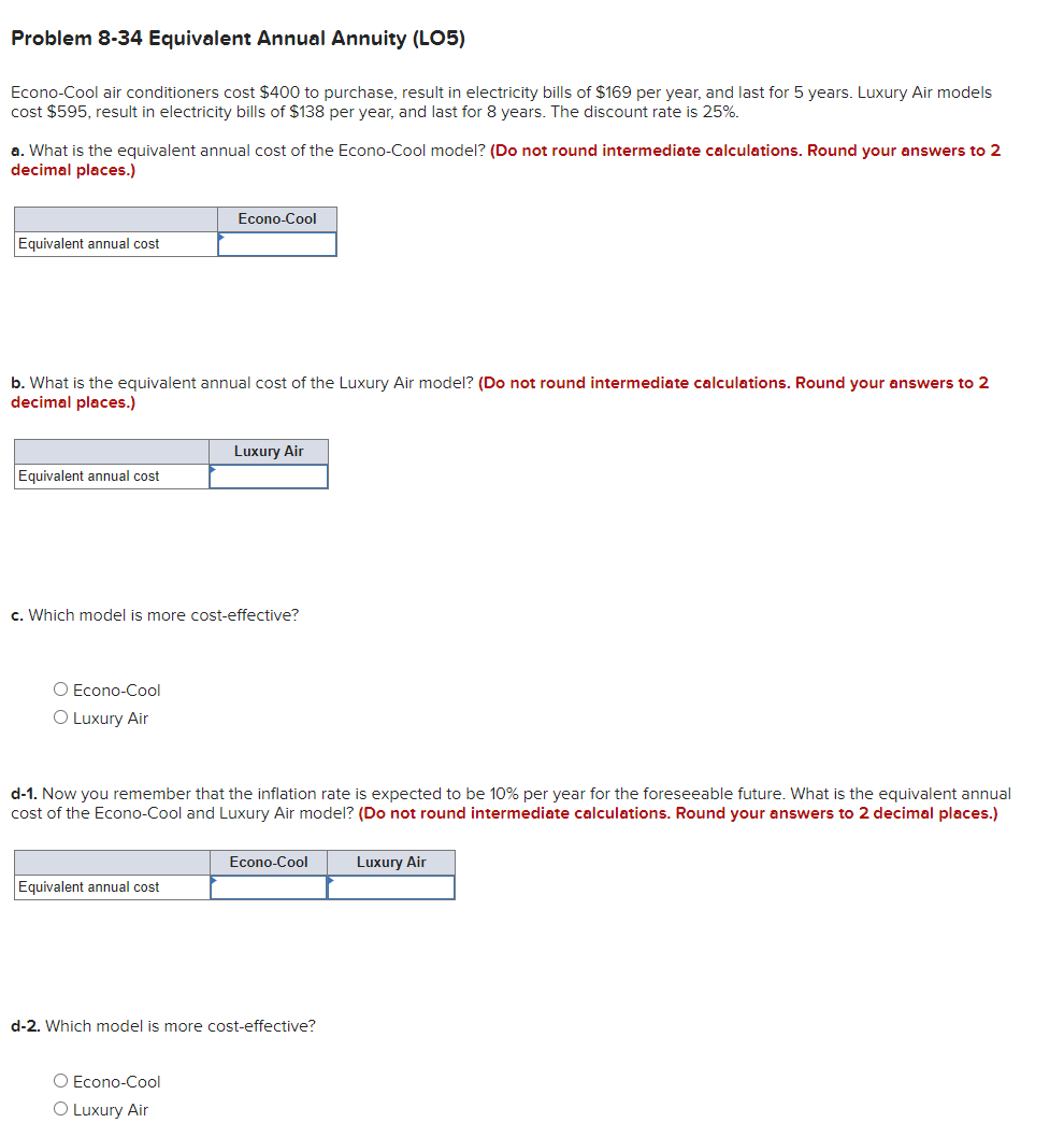 Solved Problem 8-34 Equivalent Annual Annuity (L05) | Chegg.com