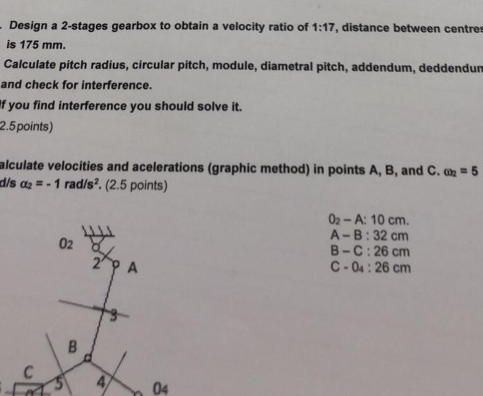 Design a 2-stages gearbox to obtain a velocity ratio | Chegg.com