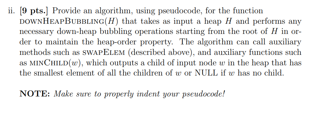 i. [8 pts.] Provide an algorithm, using pseudocode, | Chegg.com