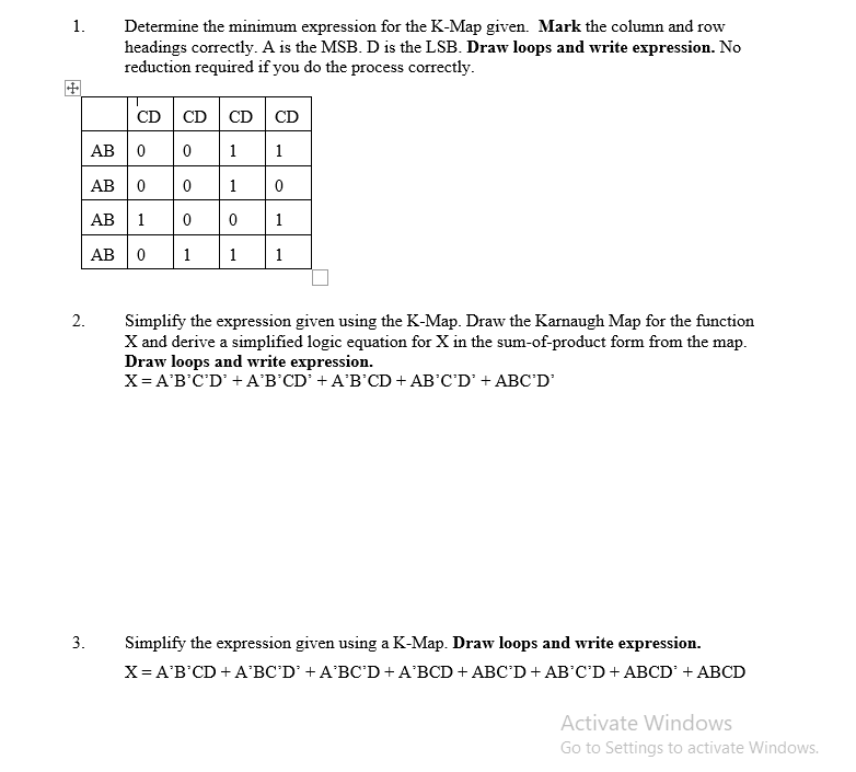 Solved 1. Determine the minimum expression for the K-Map | Chegg.com