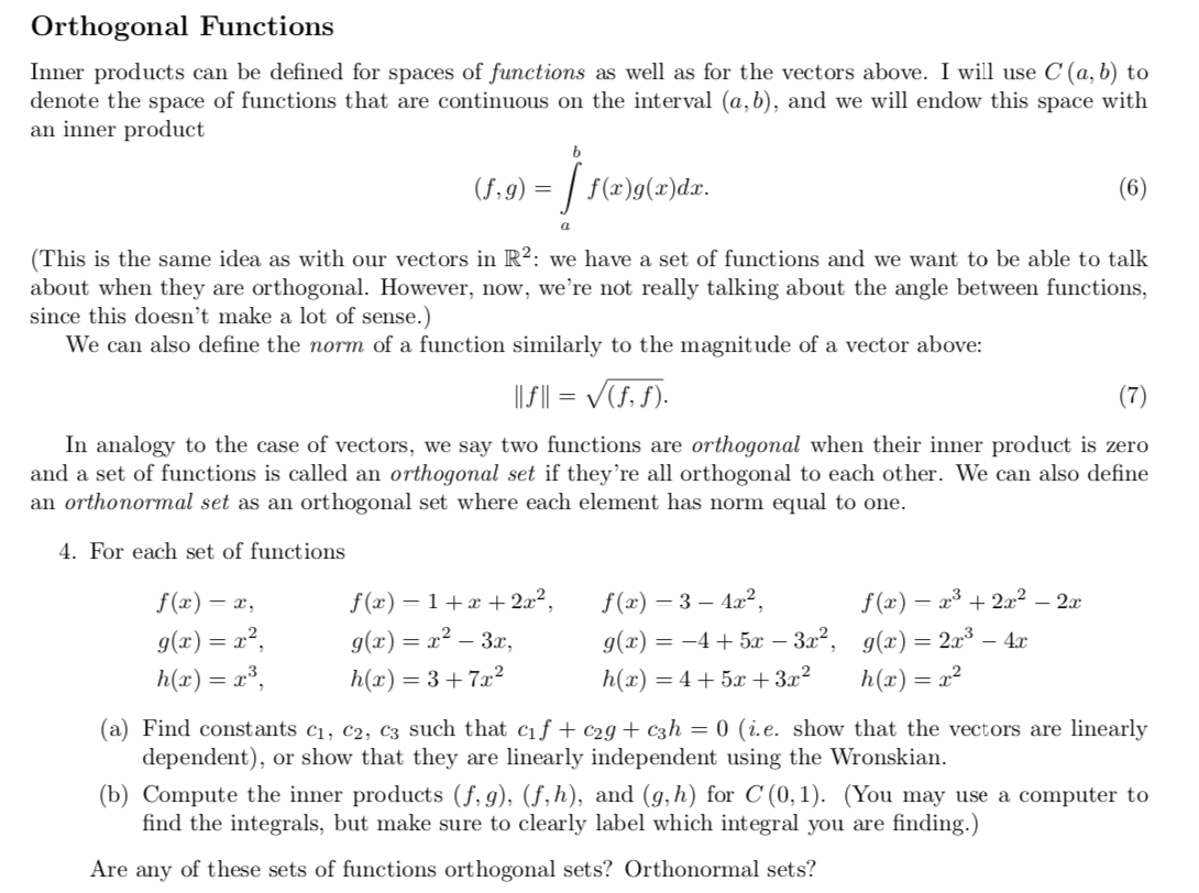 Solved Orthogonal Functions Inner products can be defined | Chegg.com