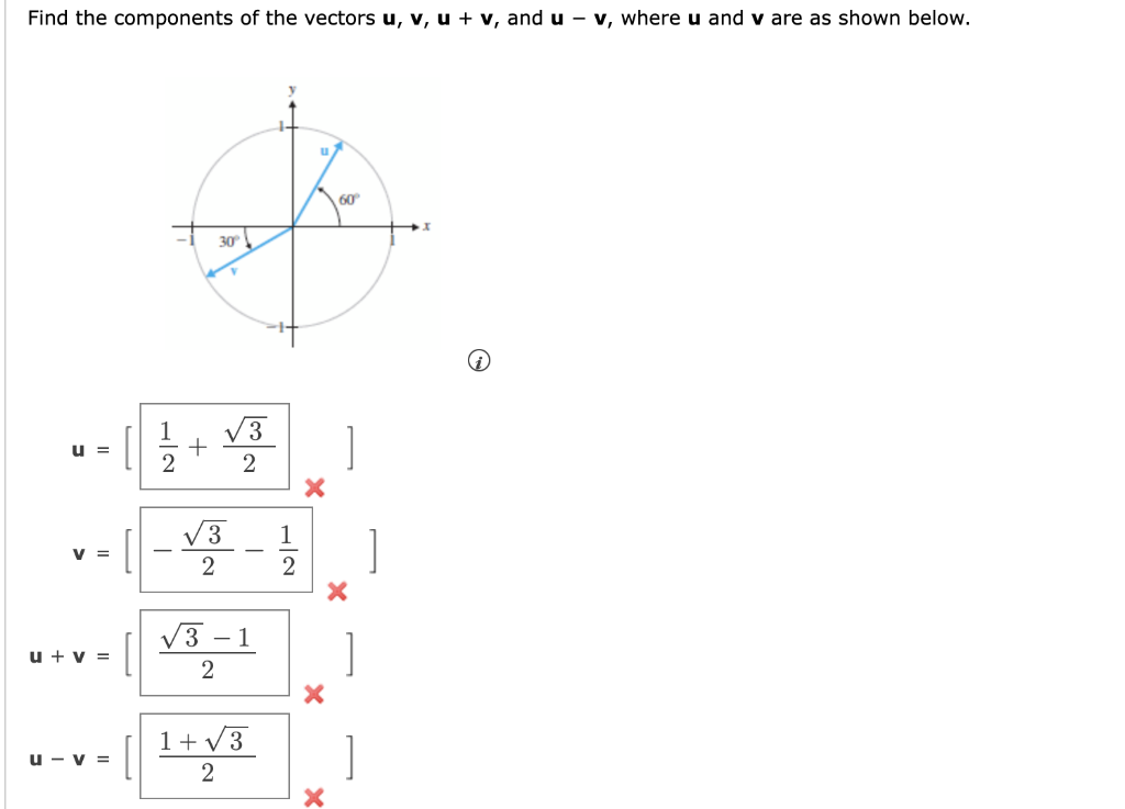 Solved Find the components of the vectors u,v,u+v, and u−v, | Chegg.com