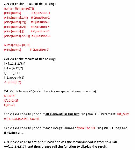 Solved Q2 Write The Results Of This Coding Nums 