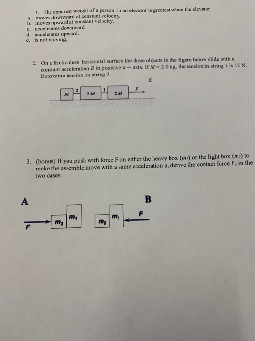 Solved 1. The apparent weight of a person in an elevator is | Chegg.com