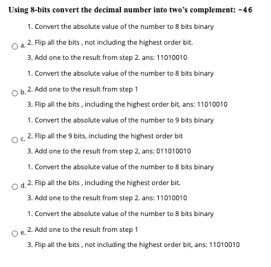 Solved Using 8-bits convert the decimal number into two's | Chegg.com