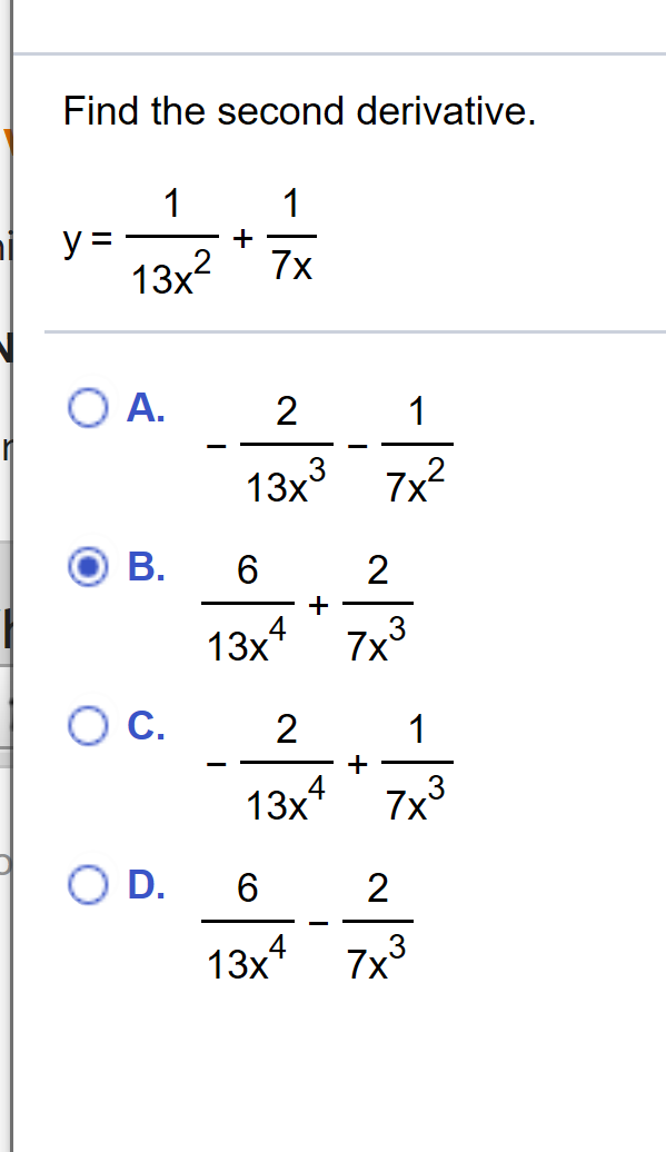 Solved Find the second derivative. 7 | Chegg.com