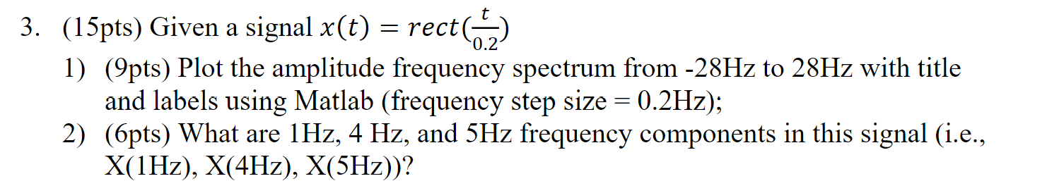 Solved a = 0.2 3. (15pts) Given a signal x(t) = rect..) 1) | Chegg.com