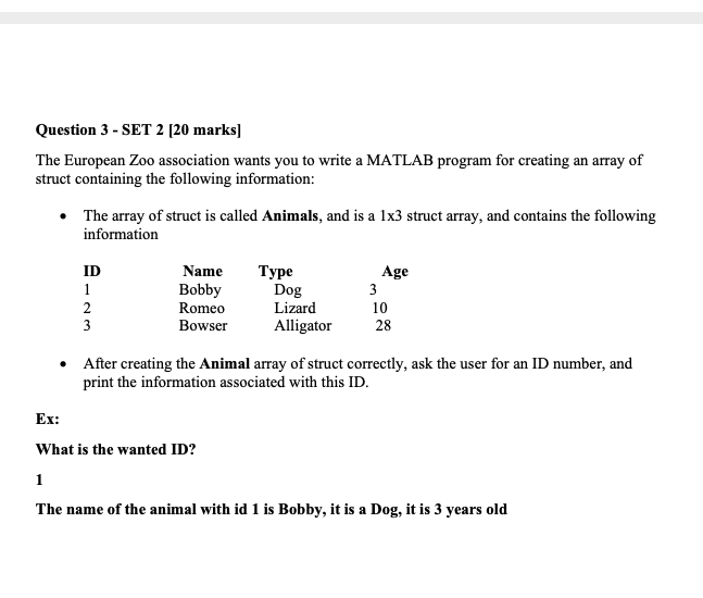 Solved Question 3 - SET 2 [20 marks] The European Zoo | Chegg.com