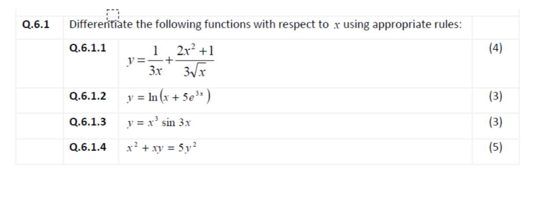 Solved \begin{tabular}{|l|l|l|} \hline Q.6.1 & Differentiate | Chegg.com