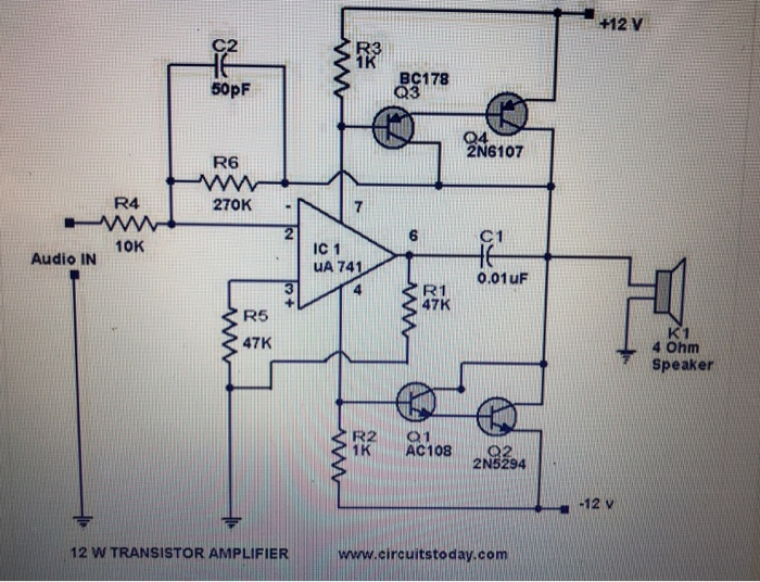 Solved 112 V ik 1K 50pF BC178 Q3 246107 R6 R4 270K C1 10K IC | Chegg.com