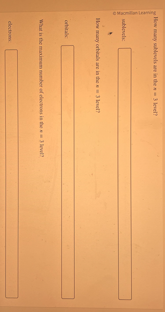 Solved How many sublevels are in the n=3 level? sublevels: | Chegg.com