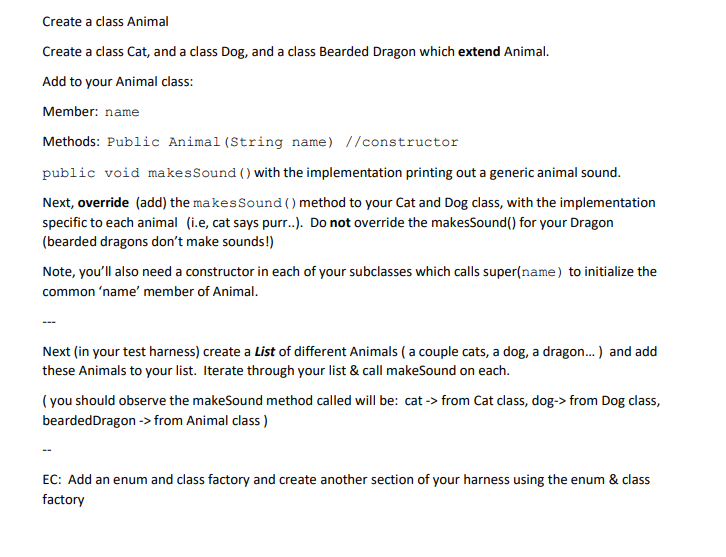Create a class Animal Create a class Cat, and a class | Chegg.com