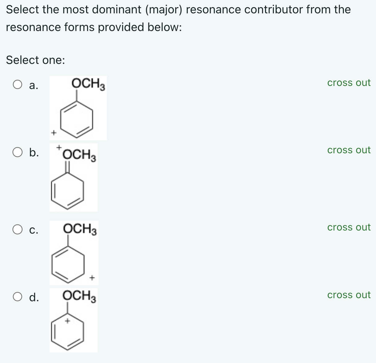 Solved Select the most dominant (major) resonance | Chegg.com