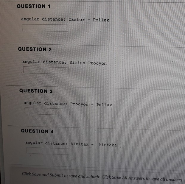 Solved QUESTION 1 angular distance: Castor- Pollux QUESTION | Chegg.com