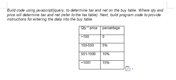 Solved Build code using javascript/jquery, to determine tax | Chegg.com