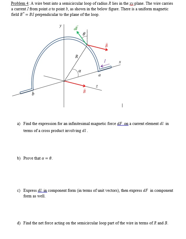 Solved Problem 4: A wire bent into a semicircular loop of | Chegg.com
