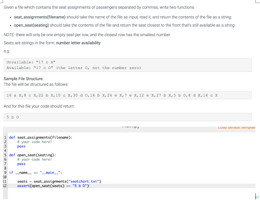 Solved Given a file which contains the seat assignments of | Chegg.com
